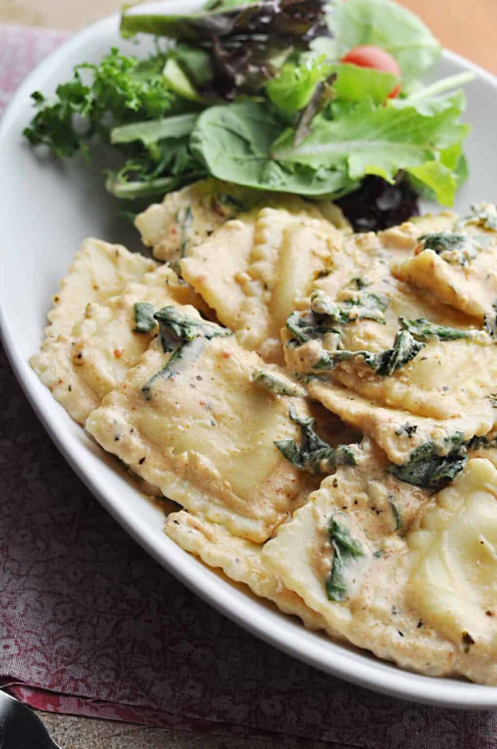 Spinach Ravioli Recipe with Tomato Basil Cream Sauce - Savory With Soul