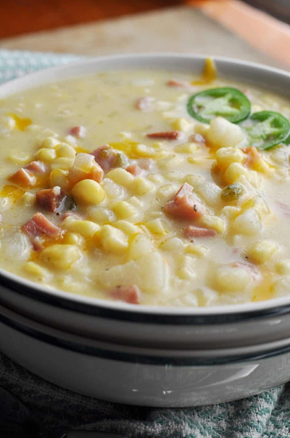 Jalapeno Corn Chowder with Leftover Ham - Savory With Soul